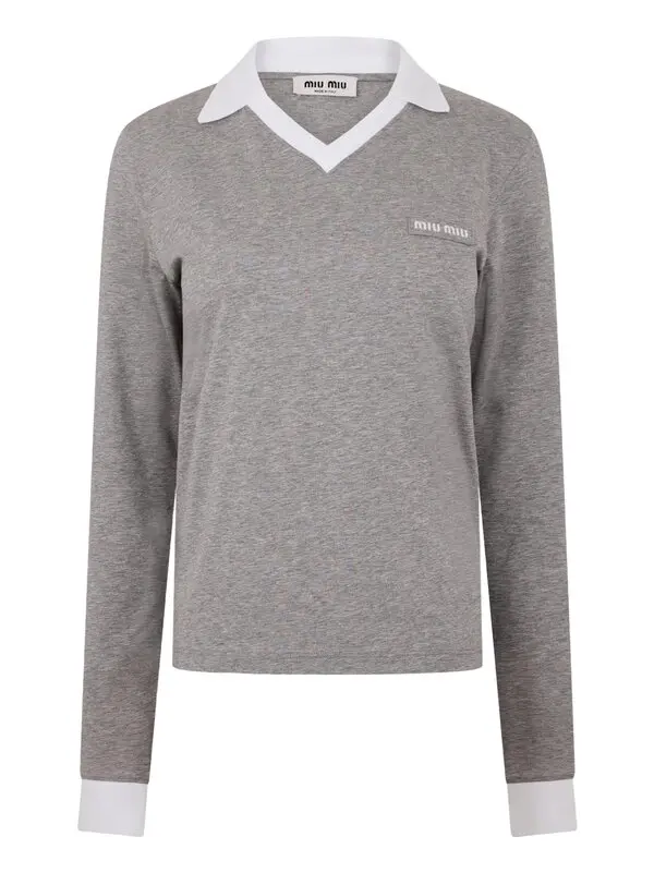 Miu Miu Knitted Long Sleeve Polo Shirt - Gray
