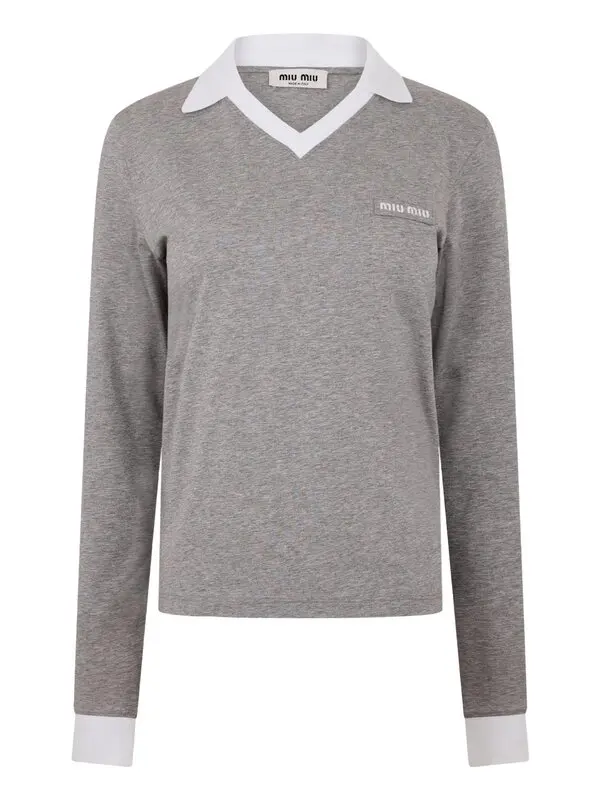 Miu Miu Knitted Long Sleeve Polo Shirt - Gray