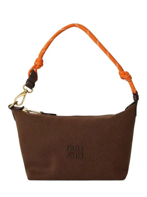 Miu Miu Twill Fabric Handbag With Orange Rope Detail - Brown