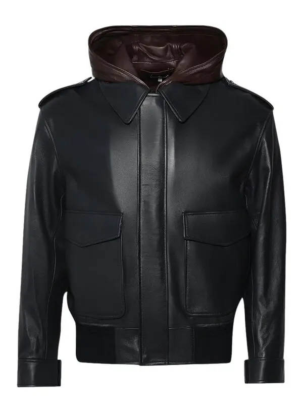 Loewe Hooded Leather Jacket - Navy