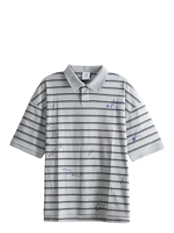 Vetements Scribbled Polo Shirt Melange And Black Stripes - Grey