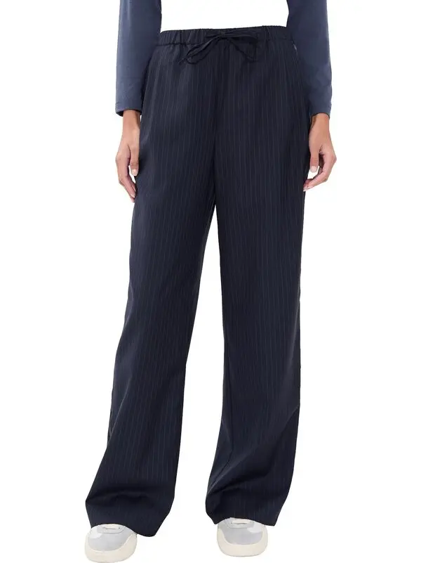 ROWING BLAZERS Pinstriped Wide-leg Trousers - Navy