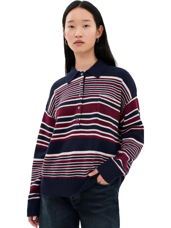 Good American The Oversized Rugby Sweater - Multi Stripe