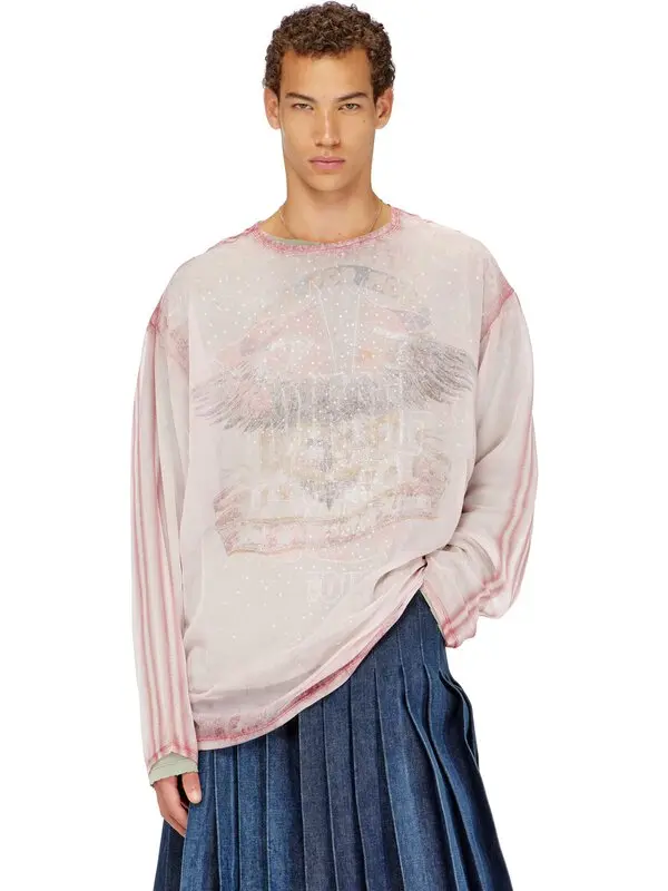 DIESEL® Sheer Chiffon Top With Concert Graphics - Red
