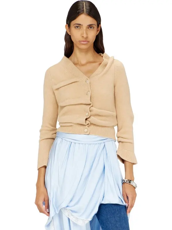 DIESEL® Cropped Cardigan In Wrinkled Boiled Knit - Beige