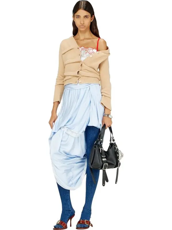 DIESEL® Cropped Cardigan In Wrinkled Boiled Knit - Beige