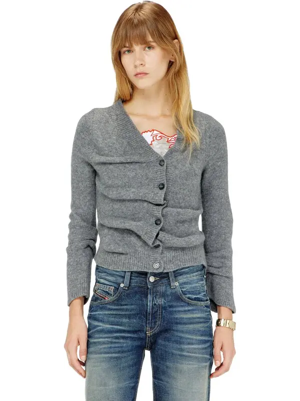 DIESEL® Wrinkled Boiled Knit Cropped Cardigan - Grey