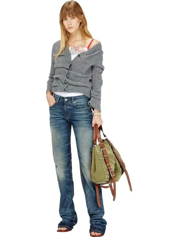 DIESEL® Wrinkled Boiled Knit Cropped Cardigan - Grey