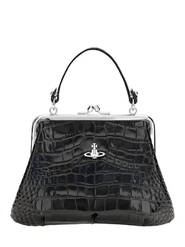 VIVIENNE WESTWOOD Granny Frame Crocodile Effect Handbag - Black