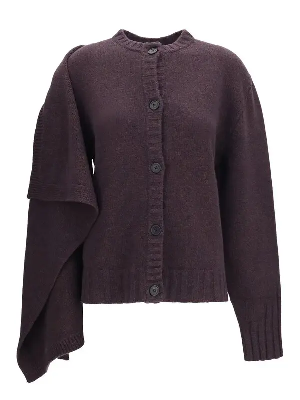 Attico Crewneck Cardigan With Asymmetrical Cape Detail - Brown