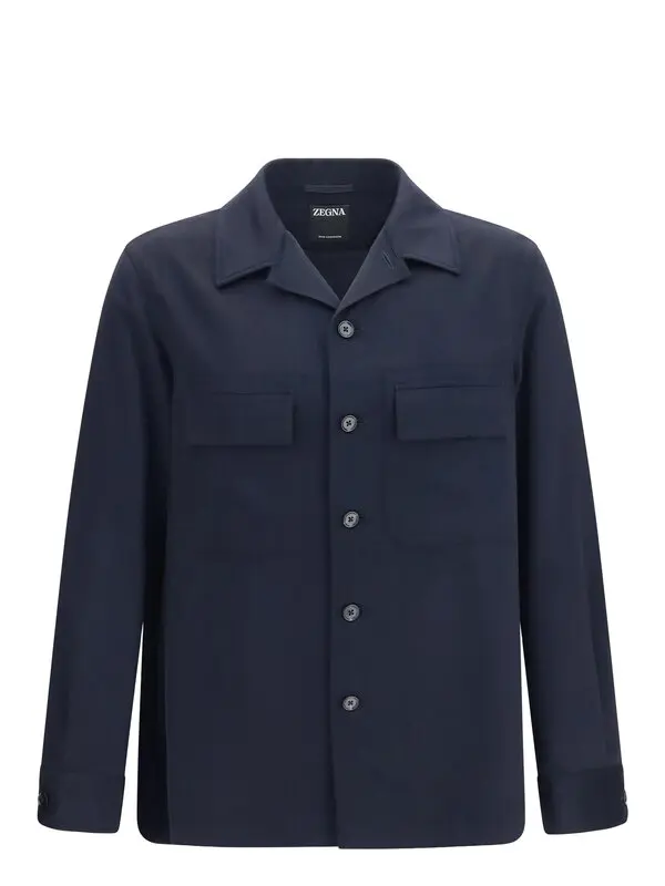 Zegna Cashmere Shirt Jacket With Classic Collar - Blue