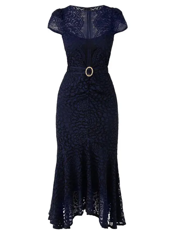 SACHA DRAKE Navy Lace Midi Dress - Blue