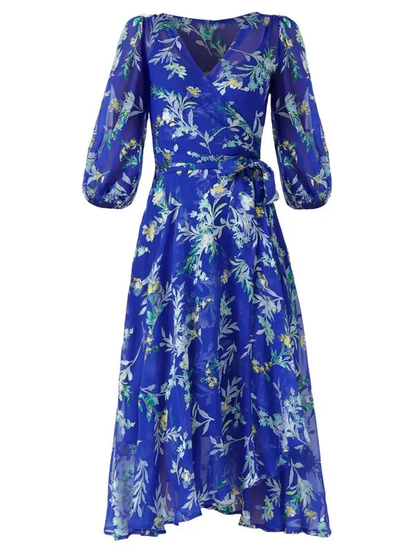 SACHA DRAKE Elspeth Wrap Dress In Sapphire Floral Print - Blue