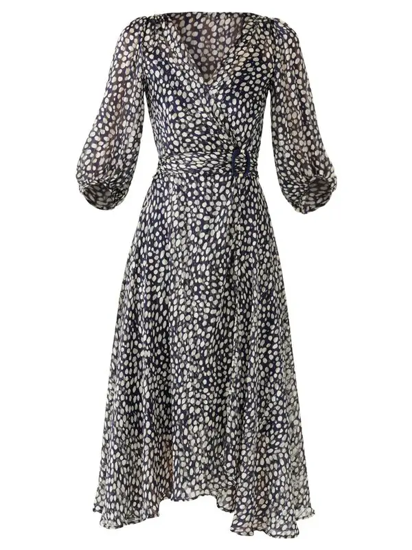 SACHA DRAKE Cloudland Wrap Dress Navy White Spot - Blue