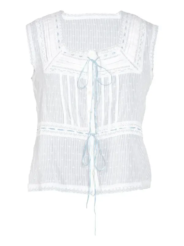 ROSE & NANCY Dora Ivory Lace Trim Sleeveless Blouse - White