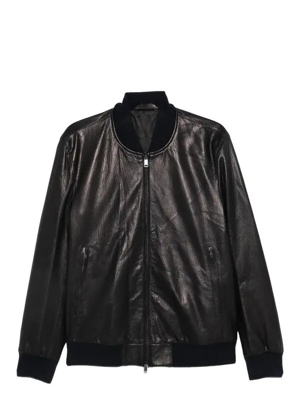 Brioni Leather Bomber Jacket - Black