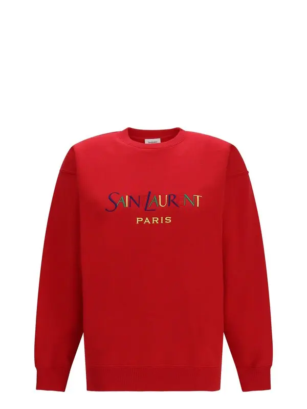 Saint Laurent Cotton Crewneck Sweatshirt With Paris Embroidery - Red