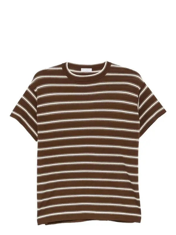 Brunello Cucinelli Striped Virgin Wool And Cashmere T-shirt - Brown