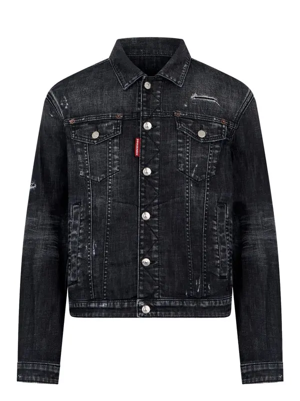 Dsquared2 Distressed Denim Trucker Jacket - Black