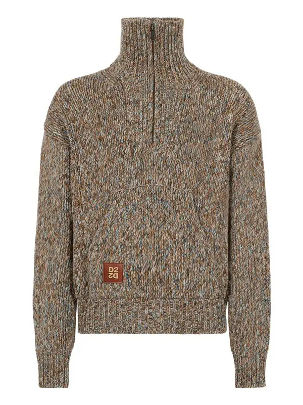 Dsquared2 Mouliné Half-zip Chunky Knit Cardigan - Black