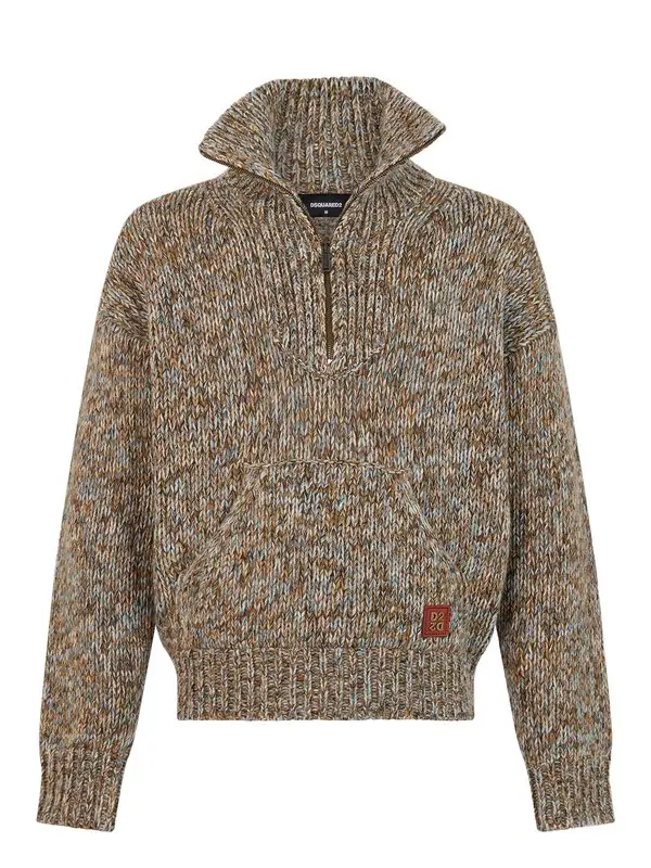 Dsquared2 Mouliné Half-zip Chunky Knit Cardigan - Black