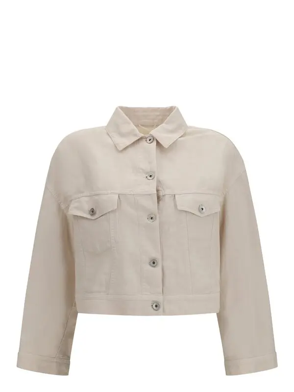Brunello Cucinelli Cotton And Linen Jacket With Monili Embellishment - White