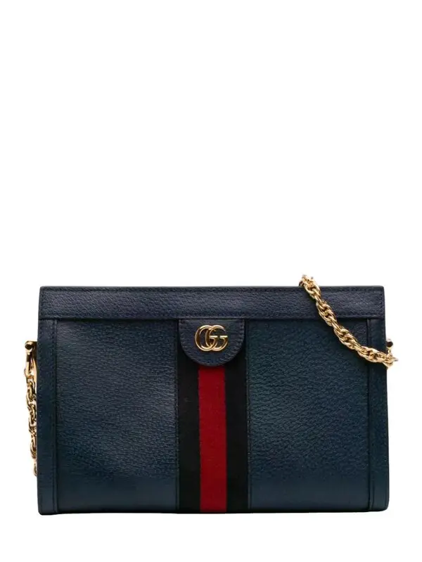 Gucci Calfskin Web Ophidia Chain Crossbody Bag - Blue