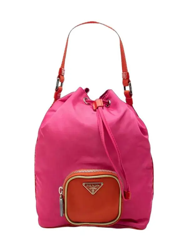 Prada 2000-2013 Mini Bicolor Tessuto Drawstring Bucket Bag - Pink