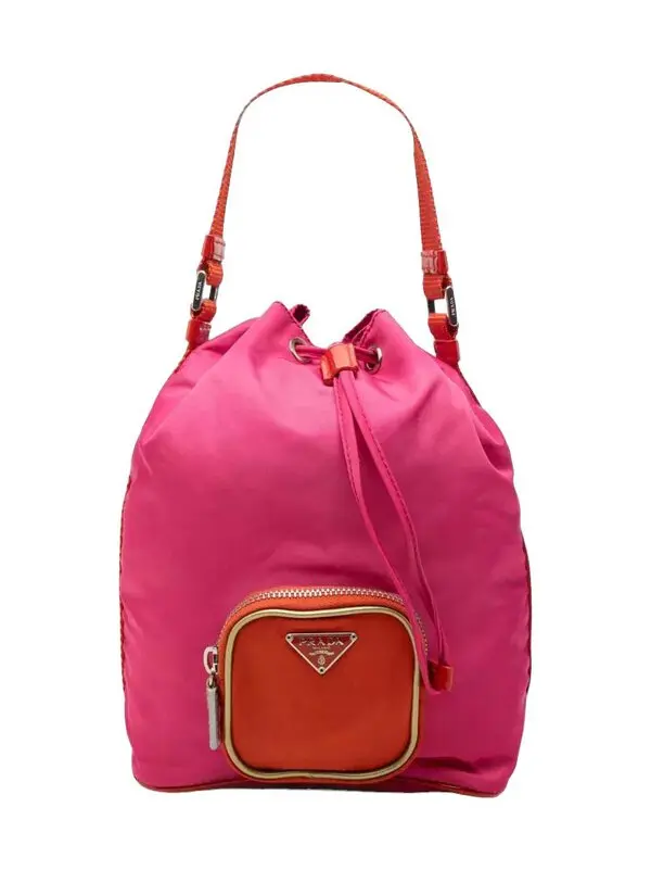 Prada Mini Bicolor Tessuto Drawstring Bucket Bag - Pink