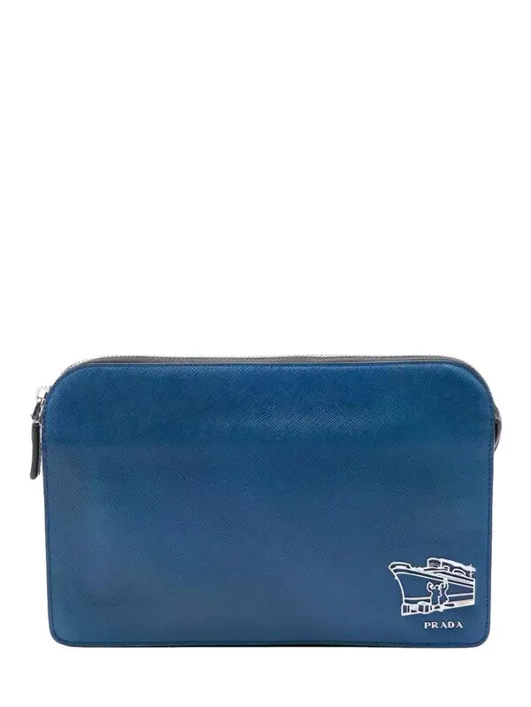 Prada Saffiano Leather Cruise Ship Voyage Clutch Bag - Blue