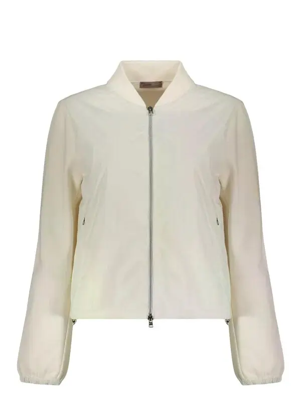 Herno Cropped Zip-up Jacket With Logo Plaque - Neutrals