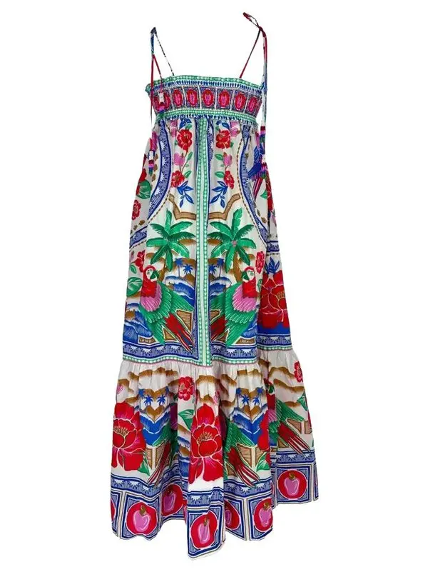 Farm Rio Floral Print Tiered Maxi Dress - White