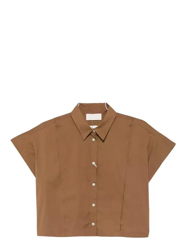 I BLUES Cropped Button-down Shirt With Classic Collar - Brown