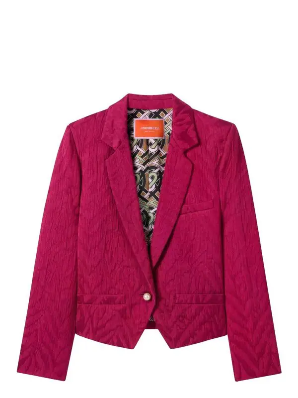 La DoubleJ Luckycharm Raspberry Animalier Print Jacquard Matelassé Cropped Jacket - Pink