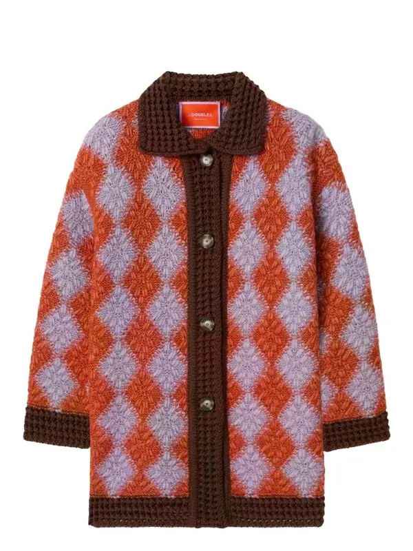 La DoubleJ Crochet Bowling Cardigan - Orange