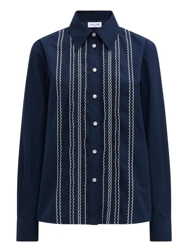CALLAS MILANO Arletty Embroidered Cotton Poplin Shirt - Navy