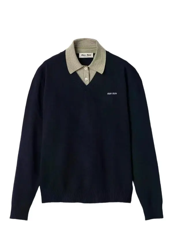 Miu Miu Wool And Cashmere V-neck Sweater - Blue