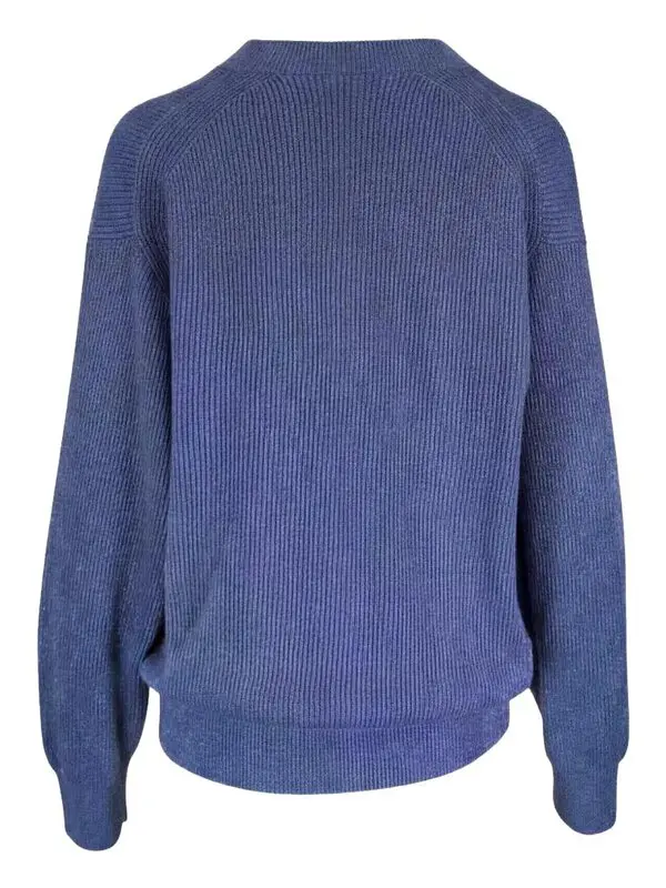 Brunello Cucinelli Ribbed-knit V-neck Cashmere Sweater - Blue