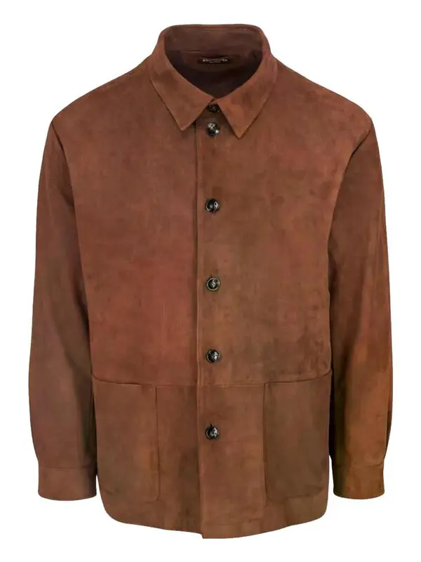 Kiton Button-up Suede Jacket - Brown