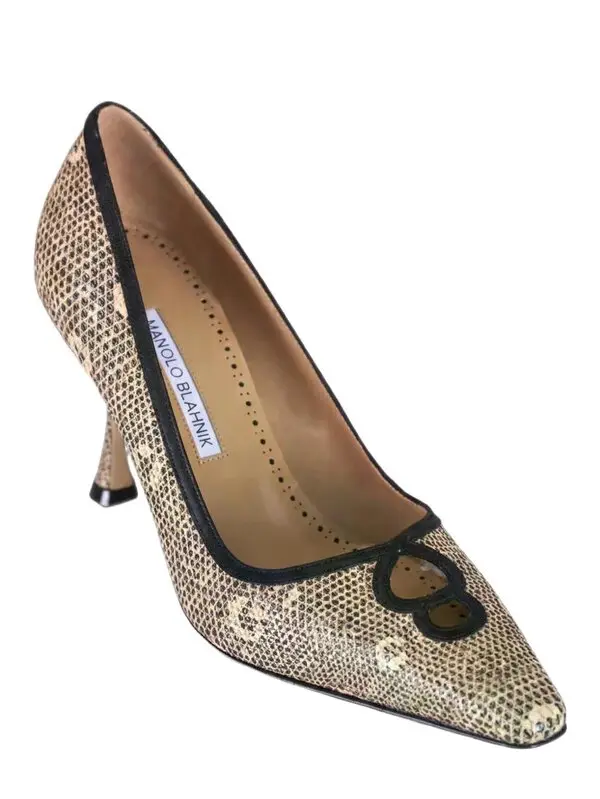 Manolo Blahnik Lizard-effect Cut-out Pumps - Neutrals