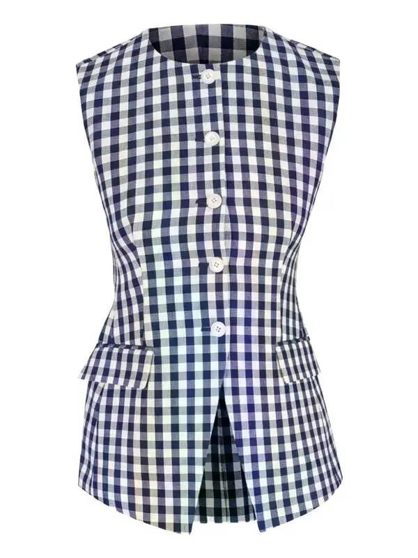 Veronica Beard Lois Gingham-check Sleeveless Blouse - Blue