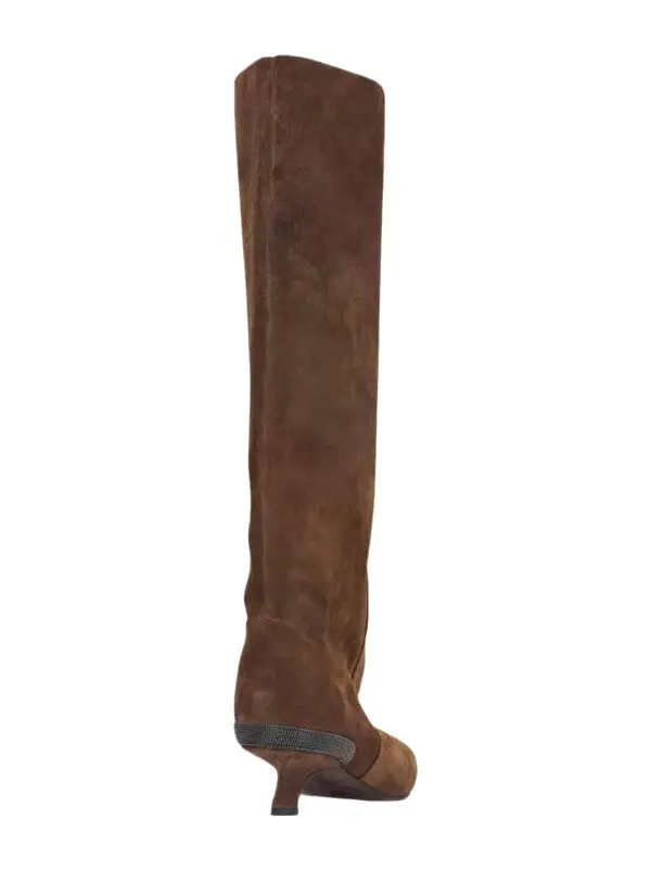 Brunello Cucinelli Suede Knee-high Boots With Monili Chain Detail - Brown