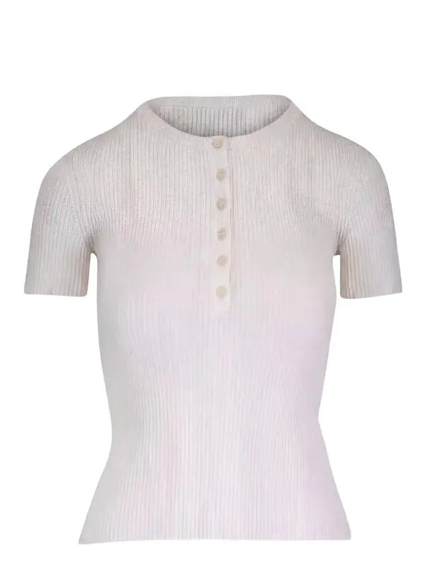 NILI LOTAN Ribbed Knit Short-sleeve Sweater With Button Detail - Neutrals