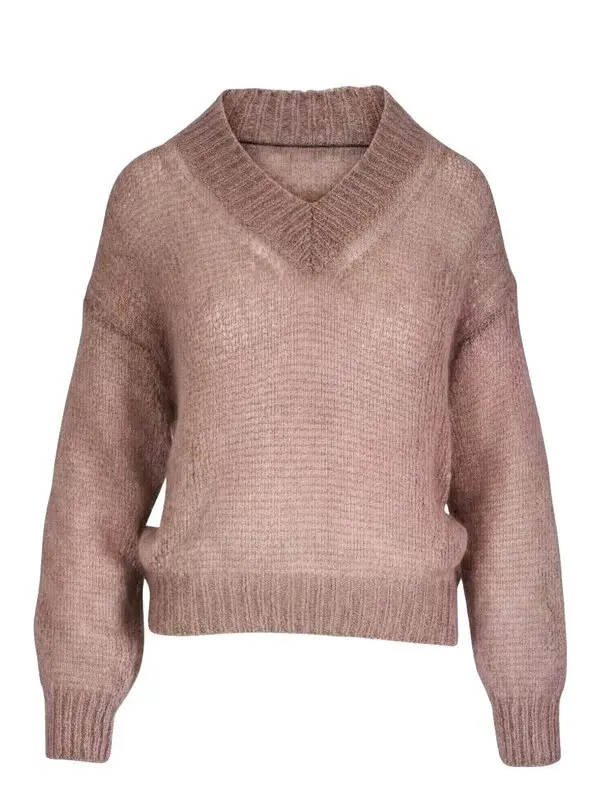 Brunello Cucinelli V-neck Open-knit Sweater - Neutrals