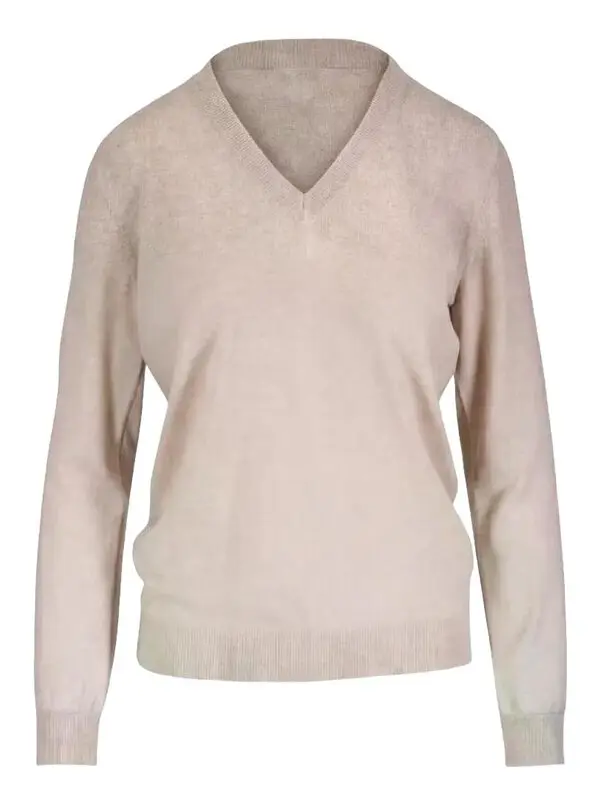 Brunello Cucinelli Monili Trim V-neck Cashmere Sweater - Neutrals