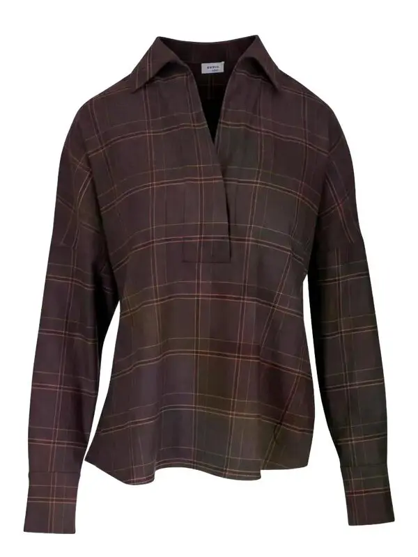 Akris Check Pattern V-neck Blouse - Brown