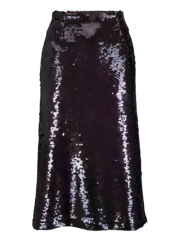 ODEEH Sequin Embellished A-line Midi Skirt - Black