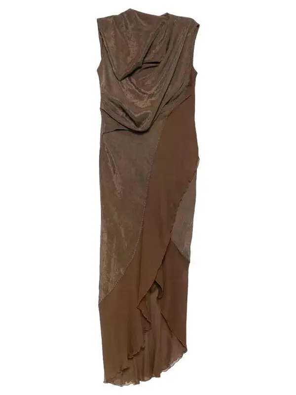 YEHUAFAN Asymmetric Draped Dress - Brown