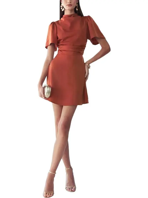 WILLA Saray Gathered Mini Dress - Orange