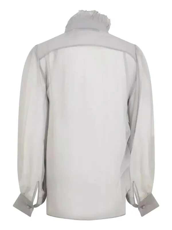 Alberta Ferretti Silk Shirt With Ruffled Collar - Grey